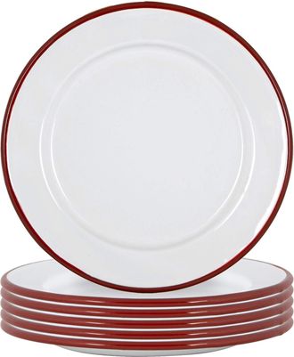 Argon Tableware Weiße Emaille -Seitenplatten - 20cm - Rot - 6. Packung