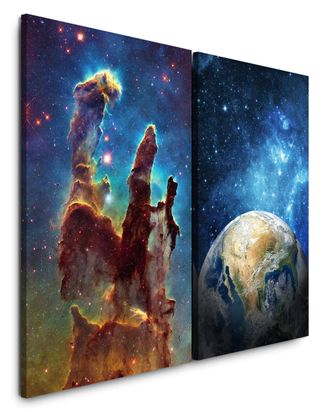 Paul Sinus Art Wandbild 2 teilig je 60x90cm Nebula Supernova Erde Planet Weltraum Gigantisch Sterne