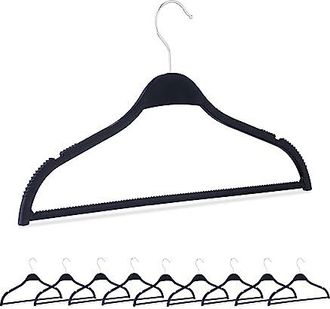 Relaxdays Kleiderbügel, 10er Set, Weizenstroh, Kunststoff, nachhaltig, schmale Bügel, Hosensteg, Einkerbungen, schwarz