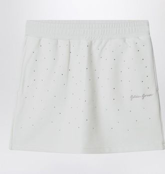Golden Goose White cotton mini skirt with rhinestones