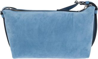 Moschino Sac bandouli&egrave;re en daim avec logo - Femme - Sacs - Bleu - Taille: ONE Size