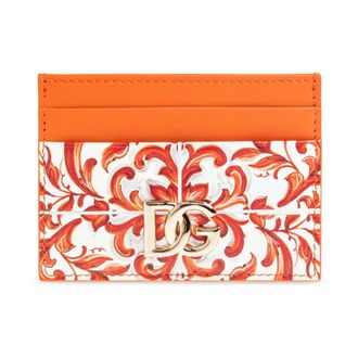 Dolce & Gabbana Femme, Accessoires, Orange, Taille: ONE Size Porte-cartes en cuir imprim&eacute; Majolica
