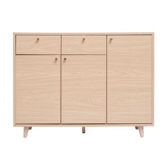 Miliboo Schuhschrank in hellem Holzdekor mit Eichenfurnier und goldfarbenem Metall B110 cm SILVESTRE