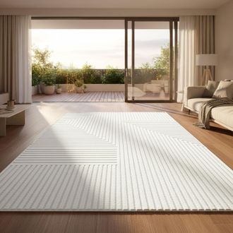 Vimoda Moderner Kurzflor Teppich Wohnzimmer Schlafzimmer Skandinavisch In&Outdoor geeignet,Ma&szlig;e:200x290 cm;Farbe:Zickzack