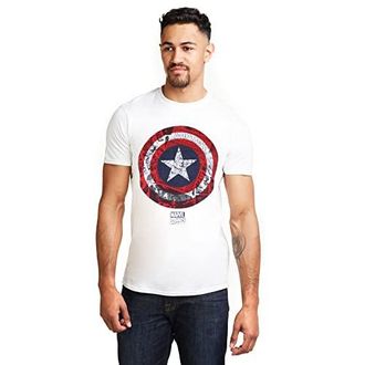 MARVEL Captain America Comic Shield Shirt, White, L Mens