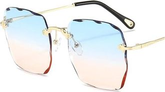 Generico Lunettes de soleil sans monture unisexe - Stanghette dor&eacute;e | Design &eacute;l&eacute;gant Multicolore, Bleu Erosa, Medium