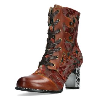 Laura Vita Damen Stiefelette Blumenmuster Nieten und silberner Absatz Ledao 435, Gr&ouml;&szlig;e:38 EU, Farbe:Braun
