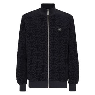 Philipp Plein Homme, Sweatshirts et sweats &agrave; capuche, Bleu, Taille: L Veste de surv&ecirc;tement Jacquard Monogram