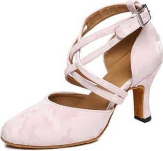 Minitoo Chaussures Sport Danse pour Femme Fermé Fête Soirée Escarpins L457 Rose 7.5cm Talon EU 38