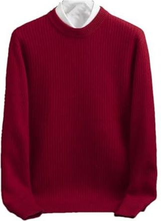 Generic Pull vintage &agrave; rayures verticales en laine pour homme - Couleur unie - Col rond, Rouge, L