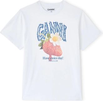 Ganni Femme, Tops, Blanc, Taille: 38 FR Have a Nice Day T-shirt