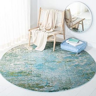 Safavieh Boho Teppich für Wohnzimmer, Esszimmer, Schlafzimmer - Madison Collection, Kurzer Flor, Grün und Blau, 122 X 122 cm