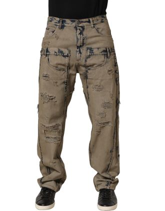 Dolce & Gabbana Beige Bleached Deconstructed Men Denim Jeans Cotton Clothing