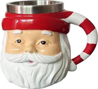 Generico Tasse de No&euml;l, verre vintage motif P&egrave;re No&euml;l, 250 ml, tasse fantaisie doubl&eacute;e en acier inoxydable, accessoire de cuisine festif pour chocolat chaud, t
