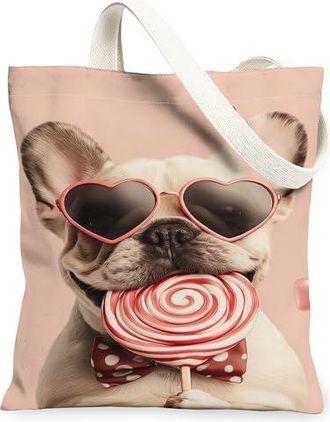 Generic Sacs fourre-tout en toile avec motif animal mignon, sacs de courses r&eacute;utilisables, &eacute;l&eacute;gants, l&eacute;gers et lavables avec bandouli&egrave;re en toile F, p&ecirc;che, 13