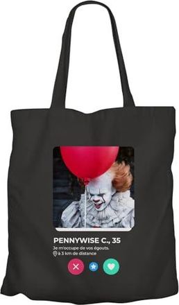 Fabulous Tote Bag Sac Shopping en Toile Noir - Pennywise R&eacute;seau Social Horreur Clown Rencontre Amour - 10 L