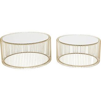Kare Design Design Tables Basses Wire, Lot de 2, Laiton/Miroir, Rond, Acier, Plateau de Table en Verre, Diam&egrave;tre 70/60cm, Style Moderne, &Eacute;l&eacute;gante, Table Basse Sal