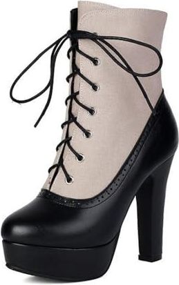 Generic Bottines Chelsea à talons hauts pour femme avec lacets et bout rond pour fête au quotidien, gris, 38.5 EU