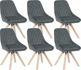 Woltu 6er Set Esszimmerst&uuml;hle, Drehstuhl, K&uuml;chenstuhl drehbar, Polsterstuhl mit Samtbezug, Wohnzimmerstuhl, Design Stuhl, Beine aus Buchenholz, Dunkelgrau