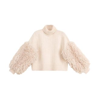 By Ti Mo Flauschiger Faux Fur Turtleneck Pullover - - Knitwear - Damen - Wei&szlig; - S