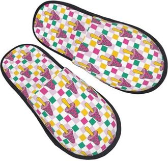 Generic Champignons Mignons &Agrave; Damier Homme Femme Chaussures De Maison Chaud Slippers Antid&eacute;rapantes Chaussons Pour Maison Hiver Automne M