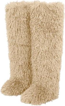 Generic Bottes dhiver en laine dagneau pour femme - Bottes hautes - Bottes longues avec bout rond - Bottes au-dessus du genou pour femme - 41, kaki, 42 EU