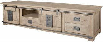 Massivmoebel24 Meuble TV 200x55 Manguier laqu&eacute; blanchi RAILWAY 351