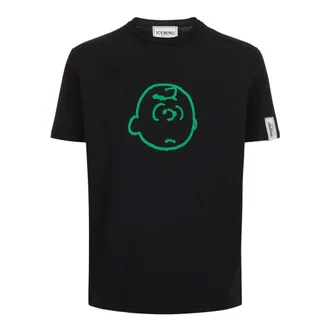 Iceberg Homme, Tops, Noir, Taille: S T-shirt noir slim fit avec broderie Peanuts et logo au dos
