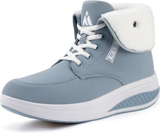 Mishansha Damen Winterschuhe Gef&uuml;ttert Wasserdicht Keilabsatz Schuhe Damen Winter Warme Schneestiefel Blau 38