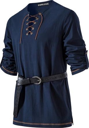 PARKLEES Costume de pirate médiéval viking vintage Renaissance pour homme, bleu marine, XXL