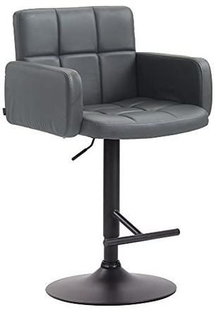 Clp Tabouret de Bar Design Los Angeles Similicuir Dossier Et Accoudoirs I Chaise Haute R&eacute;glable en Hauteur I Accoudoir, Couleur:Gris, Couleur du Cadre:Noi