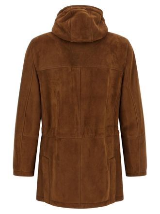 Brunello Cucinelli Suede Parka with Shearling Lining Coat - Brown