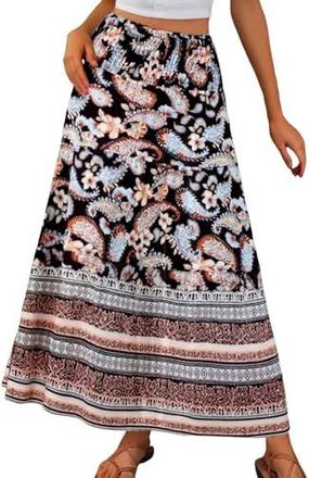 Generic Robes boh&egrave;me 2026 pour femmes, jupes longues boh&egrave;mes fluides, taille haute, trap&egrave;ze, maxi &eacute;t&eacute; pliss&eacute;e, mini, Noir, 3XL