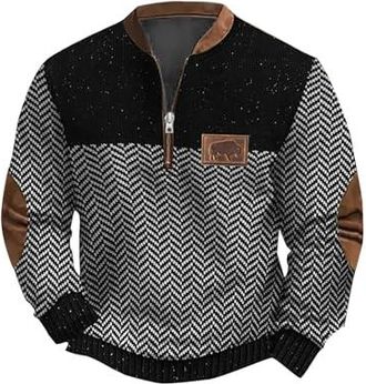 Generic Sweatshirts dhiver décontractés pour hommes hauts tendance chemisier homme vintage western tricot imprimé fermeture éclair sweat à capuche pour hommes