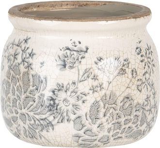 Clayre & Eef Blumentopf Ø 12x9 cm Grau Beige Keramik Rund Blumen Innenblumentopf