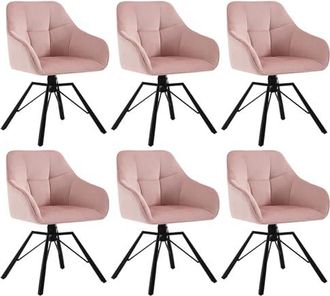 Woltu Chaise Pivotante &agrave; 360&deg;, Lot de 6, Chaise Salle &agrave; Manger Scandinave, en Velours, Assise Rembourr&eacute;e, Pieds en M&eacute;tal, Rose