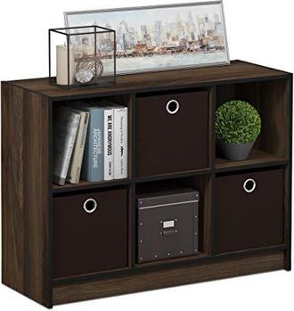 Furinno Basic Rangement de Bibliothèque 3x2 avec Bacs, Noyer Brun Foncé, Columbia Walnut/Dark Brown, One Size