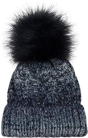 styleBREAKER Bonnet pour Femmes en Maille avec Pompon en Fourrure, avec Motif tress&eacute; en d&eacute;grad&eacute; de Couleurs, Paillettes et Doublure en Polaire, fabriqu&eacute; en Pologne