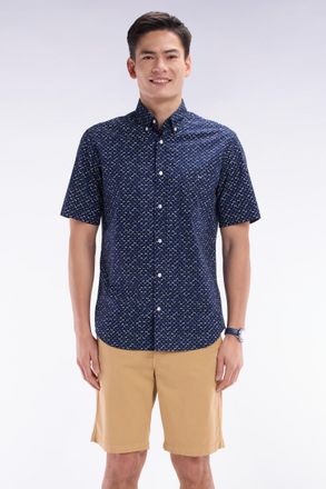 Eden Park Chemise &Agrave; Manches Courtes En Popeline De Coton Gris Fonc&eacute; Imprim&eacute; Noeud Papillon Multicolore Coupe Droite