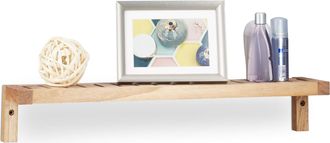 Relaxdays Wandregal Walnuss, Hängeregal, Holzregal, für Bad, Küche und Kinderzimmer, HxBxT: 10 x 60 x 12,5 cm, natur