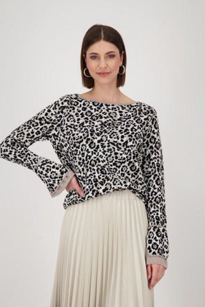 Monari Rundhalspullover Mit modernem Leo-Print und raffinierten Details