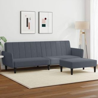 vidaXL Vidaxl - Canap&eacute;-lit &agrave; 2 places avec repose-pied gris fonc&eacute; velours