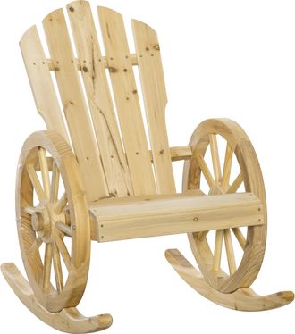 OUTSUNNY Schaukelstuhl, Schwingsessel, Gartenstuhl mit Rollen-Design, Rustikaler Relaxstuhl, Naturholz, Massivholz, 68 x 88 x 92 cm