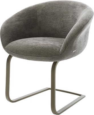 DELIFE Schwingstuhl Vinka-Flex mit Armlehnen Freischwinger flach Effektfinish Titan Bouclé Soft Schlamm Taschenfederkern