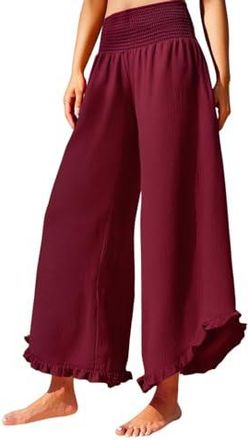 Generic Pantalon L&eacute;ger Femme Ete en Lin Taille Elastique Pantalon Ample en Coton et Lin pour Femmes Couleur Unie &Agrave; La D&eacute;contract&eacute; Taille Haute Pliss&eacute; Irr&eacute;guli