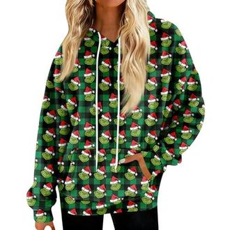 Generic Le Grinch Sweat Femme A Capuche Plaid Costume Oversize Sweet Pyjama Adulte 2025 De Pilou Sweatshirts The Noël Pull Femmes Moche Chaud Noel Christmas H