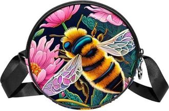Generic Petit sac &agrave; bandouli&egrave;re rond pour femme, sac &agrave; bandouli&egrave;re r&eacute;glable avec fermeture &eacute;clair, sac &agrave; main rond d&eacute;contract&eacute; pour femmes et filles