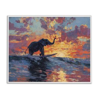 Stupell Industries Ziwei Li Gerahmter Giclée-Kunst, Motiv: Sonnenuntergang Surf, Elefant, Grau, 28,9 x 35,6 cm