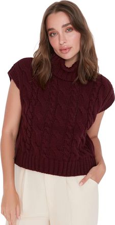 Trendyol Damen Fisherman Collar Knitwear Sweater, Bordeaux, S EU