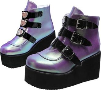 BESPORTBLE LIFKOME Bottines &agrave; Talons &Eacute;pais pour Femme Bottines Courtes Toutes Saisons en PU Violet Taille 41 Bout Rond Semelle Antid&eacute;rapante en Caoutchouc Chauss